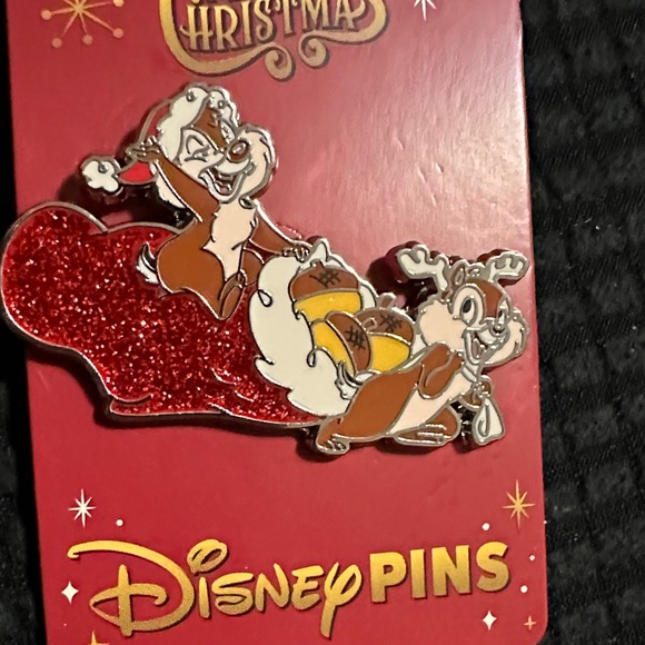 Disney | Jewelry | Disney Red Glitter Chip And Dale Pin | Poshmark